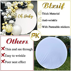 Bxsif White Backdrop Round Cover - 7.2x7.2FT White Round Backdrop with 2PCS Clips Oh Baby Happy Birthday Stickers Photography Background for Wedding Baby Birthday Party Decoration.