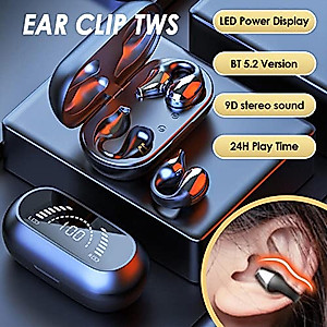 RMHXCC 2023 New Open Ear Headphones, Wireless Ear Clip Bone Conduction Headphones, Ear Clip Headphones Bluetooth,LED Display,Noise Canceling Headset (Black)