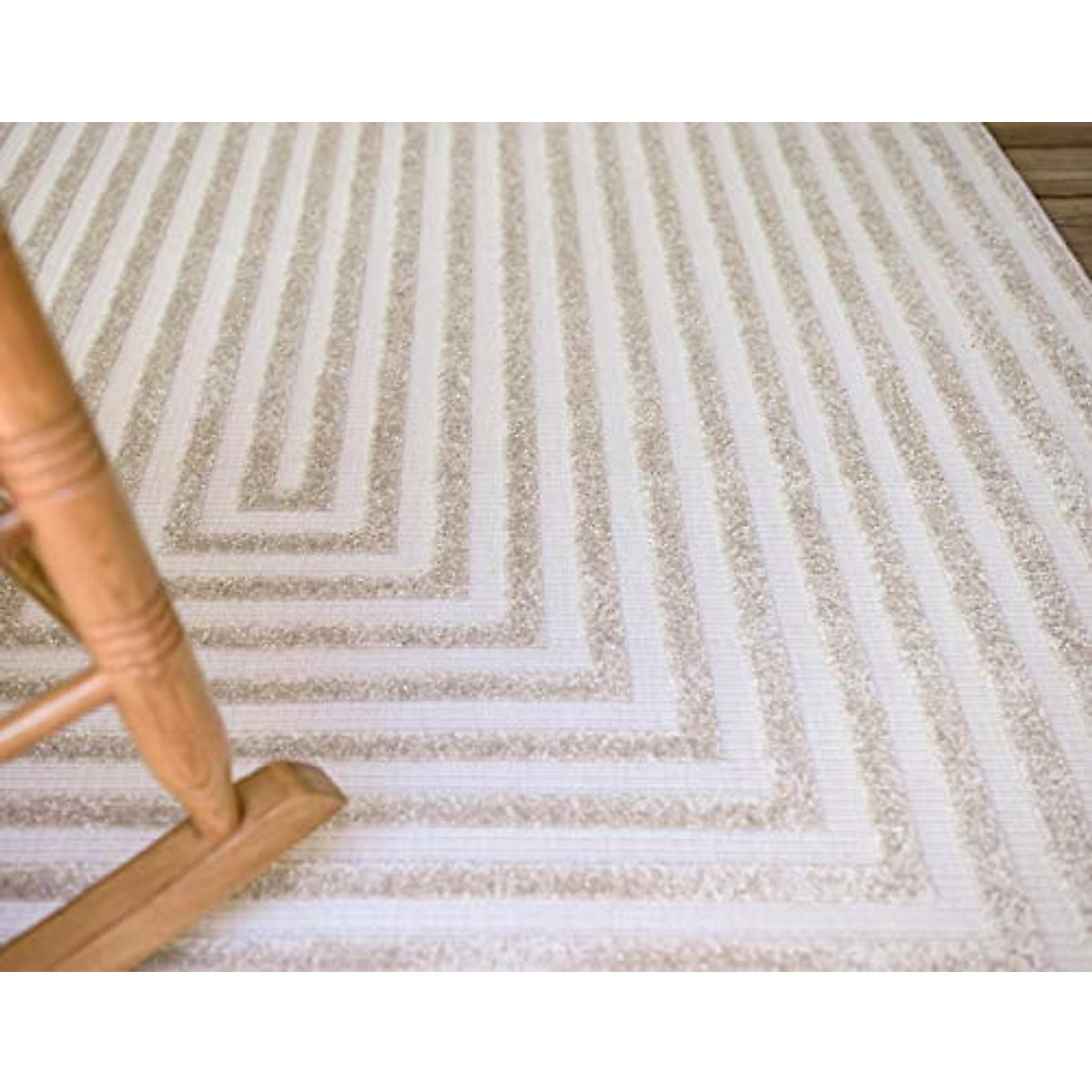 Unique Loom Sabrina Soto Outdoor Collection Geometric, Modern, Vibrant, Carved Area Rug, 2 ft x 6 ft, Beige