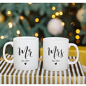Est 2024 Mr & Mrs Coffee Mugs, Novelty Funny Wedding Gifts, Unique Wedding Mugs Set of 2, Engagement Gift for Bride Groom Couples Wife Husband Newlyweds, Prospective Newlyweds Mugs Gift-17