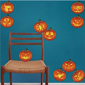 TOARTi Halloween Pumpkin Decal Set of 10, Creative Pumpkin Face Stickers for Home Decor, Halloween Party Theme Kitchen Wall Art Murals, Thanksgiving Party Decoration,Orange