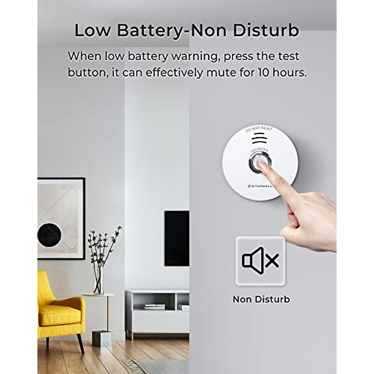 SITERWELL Smoke Detector, 10-Year Fire Alarm Smoke Detector with Built-in 3V Battery and Photoelectric Technology, Fire Detector with Low Battery Warning and Silence Function, UL217, GS508C, 4 Packs