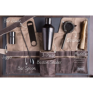 Mixology Bartender Kit | Premium Titanium Cocktail Set | 6-piece | Cocktail Shaker Set including Cocktail Shaker 19 oz, Bar Blade, Jigger, Wood Muddler, Cocktail Strainer, Bar Spoon and Wax Canvas Bag