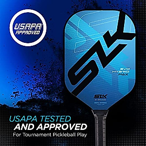 SLK Evo Hybrid Pickleball Paddle | Featuring C6-Flex Power Fiberglass Pickleball Paddle Face with a Rev-Core Power Polymer Core | Designed in The USA | Blue