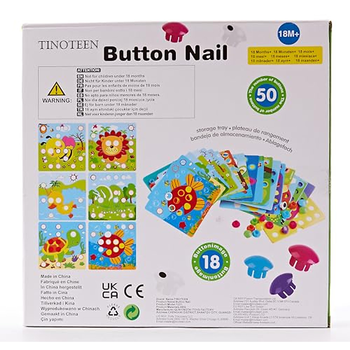 TINOTEEN Button Art Toy for Toddlers,Toddler Activities Crafts Color Matching Early Learning Educational Mosaic Pegboard 50 Buttons and 18 Pictures