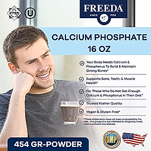 Freeda Calcium Phosphate Powder - Kosher Calcium Supplement for Men & Women, Animal Bone Health & Joint Support for Dogs & Cats - Calcium and Phosphorus Supplement - Calcium Without Vitamin D, 16oz