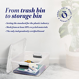 HOMZ 15.5 Qt Plastic Multipurpose Stackable Clear Storage Container Bins with Lid for Home or Office Organization, Gray Latch (8 Pack)