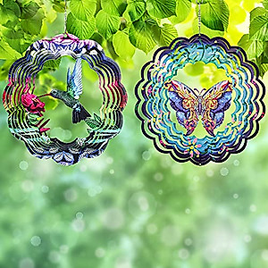 2 Pack Butterfly Metal Wind Spinners Hummingbird Hanging Wind Spinner Stainless Steel Hanging Garden Decor Yard Decorations Outdoor Wind Spinners for Yard and Garden Ornaments Decorations 12 Inches