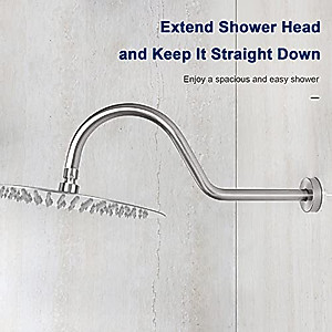 NearMoon Shower Head Extension Arm with Flange - S Shaped High Arc Gooseneck Long Shower Extender Pipe, Perfect for Rainfall Shower Head - Bathroom Accessory,16 Inch (Brushed Nickel)