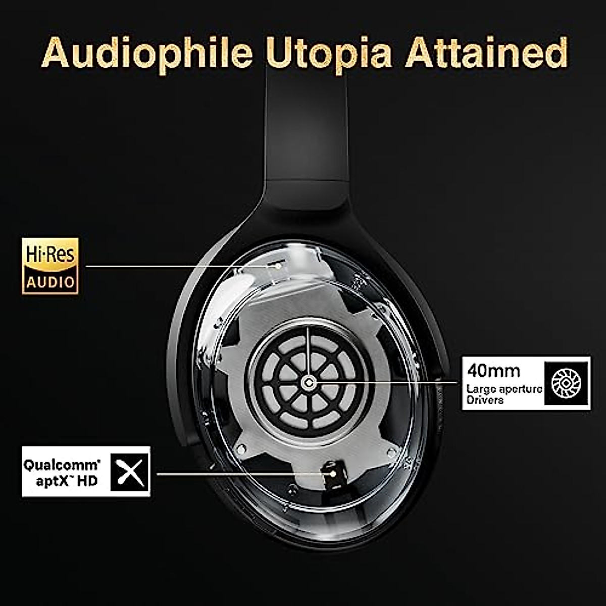 Bluetooth Headphones, Premium Active Noise Cancelling Wireless Headphones Over Ear, 50H Playtime, Hi-Res Audio, Deep Bass, Memory Foam Ear Cups for Travel, Home Office