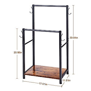 LOAKEKEL Towel Rack, 2 Tier Blanket Rack, Bathroom Towel Rack with 4 Hooks for Small Spaces, 17.01" Length, Blanket Holder with Shelf for Bedroom, Rustic Brown, HTR021BR