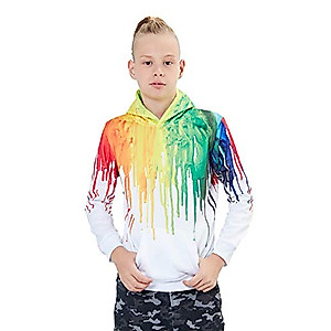 Boys Pullover Hoodie Cool Paint Drip Graphic Hoody Girl Casual Rainbow Graffiti Round Neck Sweatshirts Children Lightweight Sports Hooded Teens School Stylish Long Sleeve Clothes Fall, Paint Size 8-12