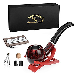 Joyoldelf Tobacco Pipe, Classic Smoking Pipe with Foldable Tobacco Pipe Stand, Bent Tobacco Pipes for Smoking with Gift Box and Smoking Accessories
