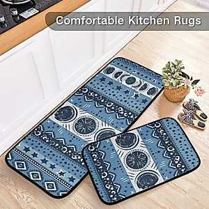 ALAZA Moon Phases Tribal Kitchen Rug Set, 2 Piece Set, Non-Slip Floor Mat for Living Room Bedroom Dorm Home Decor, 19.7 x 27.6 Inch + 19.7 x 47.2 Inch