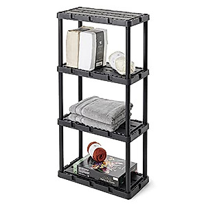 Gracious Living 4 Shelf Knect-A-Shelf Solid Light Duty Storage Unit 24 x 12 x 48 Organizer System for Home, Garage, Basement, and Laundry, Black (4 Pack)