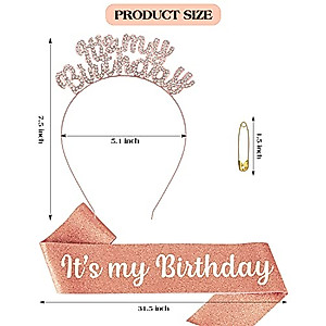 Cute Birthday Crown & Tiara Set for Girls & Women - Rose Gold