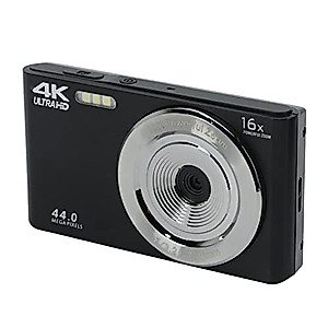 Jopwkuin 16X Digital Zoom Camera, Plastic Housing Mini Size Easy to Use Shock Proof 44MP Built in Fill Light 4K HD Camera for Recording(Black)