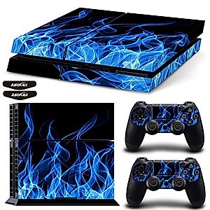 Ps4 Slim Stickers Full Body Vinyl Skin Decal Cover for Playstation 4 Console Controllers (with 4pcs Led Lightbar Stickers) (Blue fire) (PS4 Console (Blue fire))