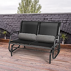 Vilobos 2 Seats Outdoor Patio Glider, Garden Loveseat Seating Swing Bench, Breathable Gliding Bench Chair with Anti-Rust Coating for 2-Person