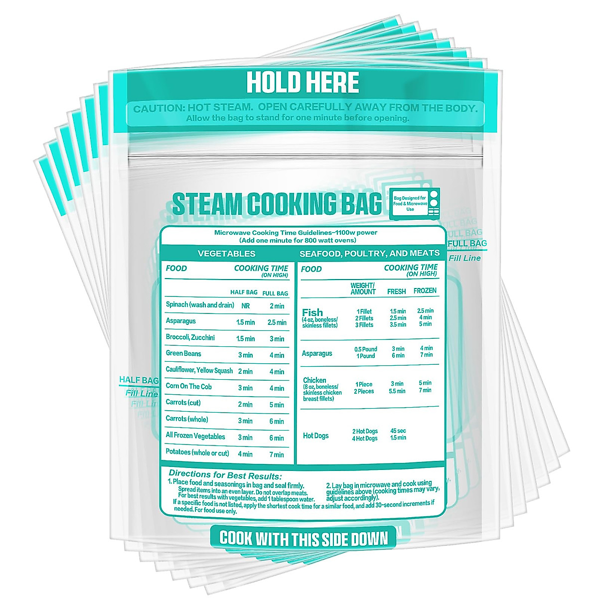 Resurhang 200 Pack Zipper Microwave Steam Bags Reusable Steam Cooking Bags for Vegetables Potatoes and Meat