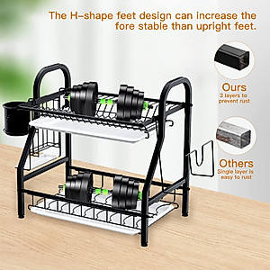 MERRYBOX Dish Drying Rack, 2 Tier Stainless Steel Plate Dish Rack Drainboard Set with 3 Trays, Utensil Holder, Cutting Board Holder, Anti-Rust Dish Drainer for Kitchen Counter Space Saving