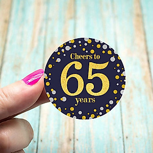 Black and Gold Cheers to 65 Years Sticker Labels - 65th Birthday Party Favor Stickers - 2 in - 50 Count