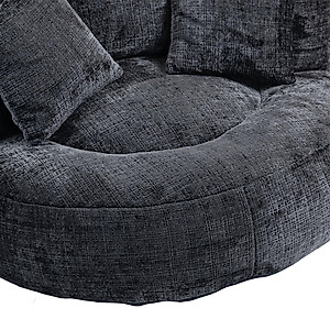 TZXTW Comfort Bean Bag Chair, Chenille Fabric Upholstered Lazy Sofa, Modern Lounge Chair with Three Pillows for Living Room, Single Sofa Couch Reclining Sleeper Chair for Bedroom, Office,Balck