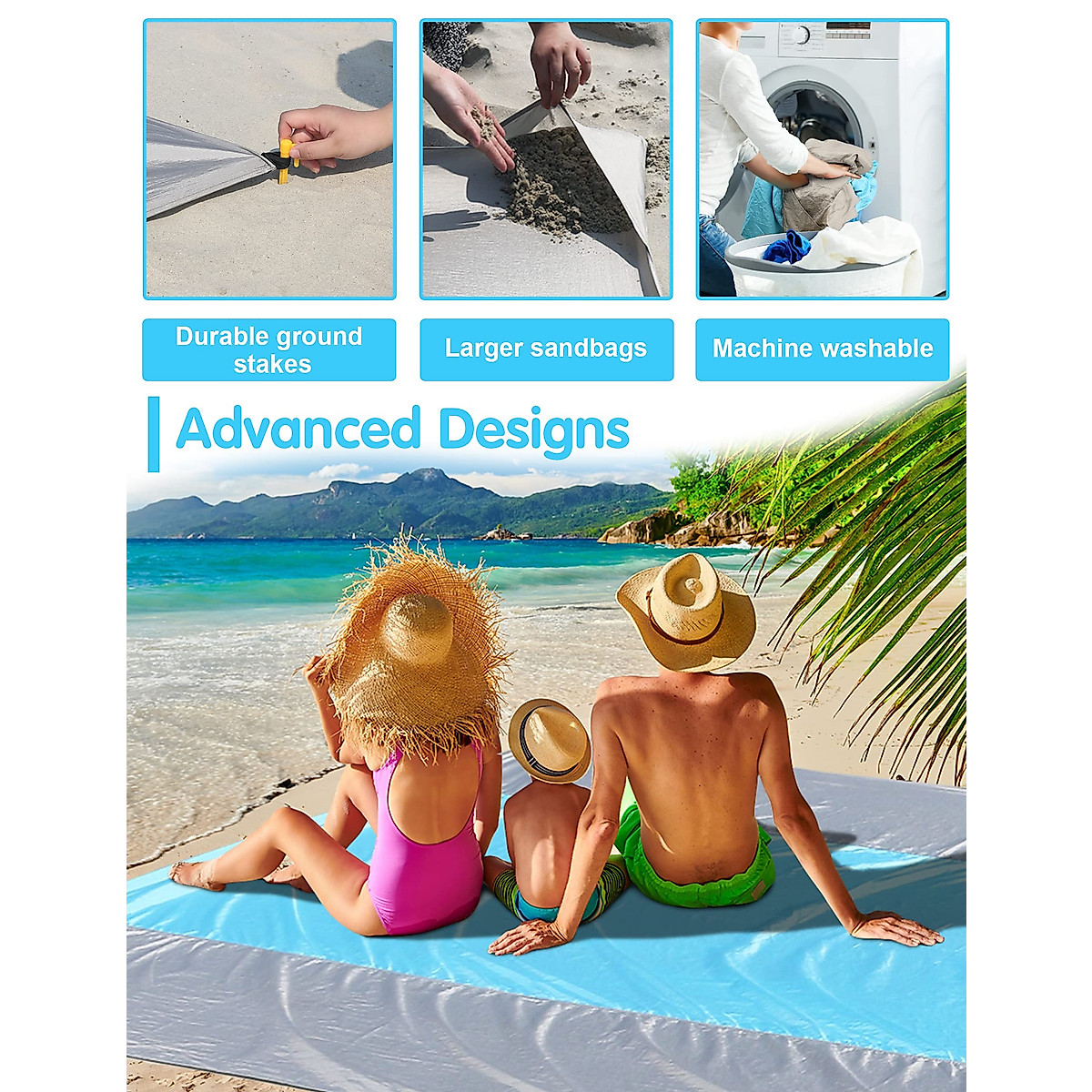 anngrowy Beach Tent Canopy 10'x10' Beach Tents Sun Shelter 6-8 Person Beach Canopy Tent Sun Shade Easy Setup, Beach Blanket Sandproof 10' x 9' Beach Mat Sand Free Waterproof Beach Blankets Extra Large