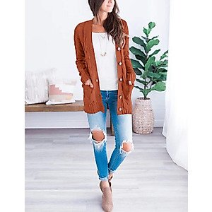 MEROKEETY Women's 2025 Fall Long Sleeve Cable Knit Sweater Open Front Cardigan Button Loose Outerwear Rust