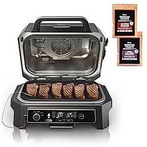 Ninja OG850 Woodfire Pro XL Outdoor Grill & Smoker with Built-In Thermometer, 4-in-1 Master Grill, BBQ Smoker, Outdoor Air Fryer, Bake, Portable, Electric, Dark Gray