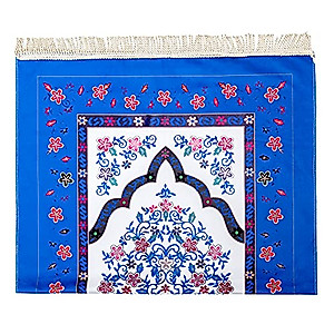 Luxury Velvet Prayer mat Islam Prayer Rug for Women Men Kids mats Muslim Blue Purple Islamic Rug Ramadan Gift eid salat janamaz sajjadah with Beads and Compass, 27.3x43 inch