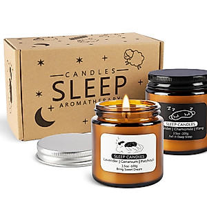 2 Pack Sleep Scented Candles, Sweet Dream with Lavender, Geranium and Patchouli, and Deep Sleep with Lavender, Chamomile and ylang-ylang Scented Candle, Long Burn Time, Perfect Home Gifts