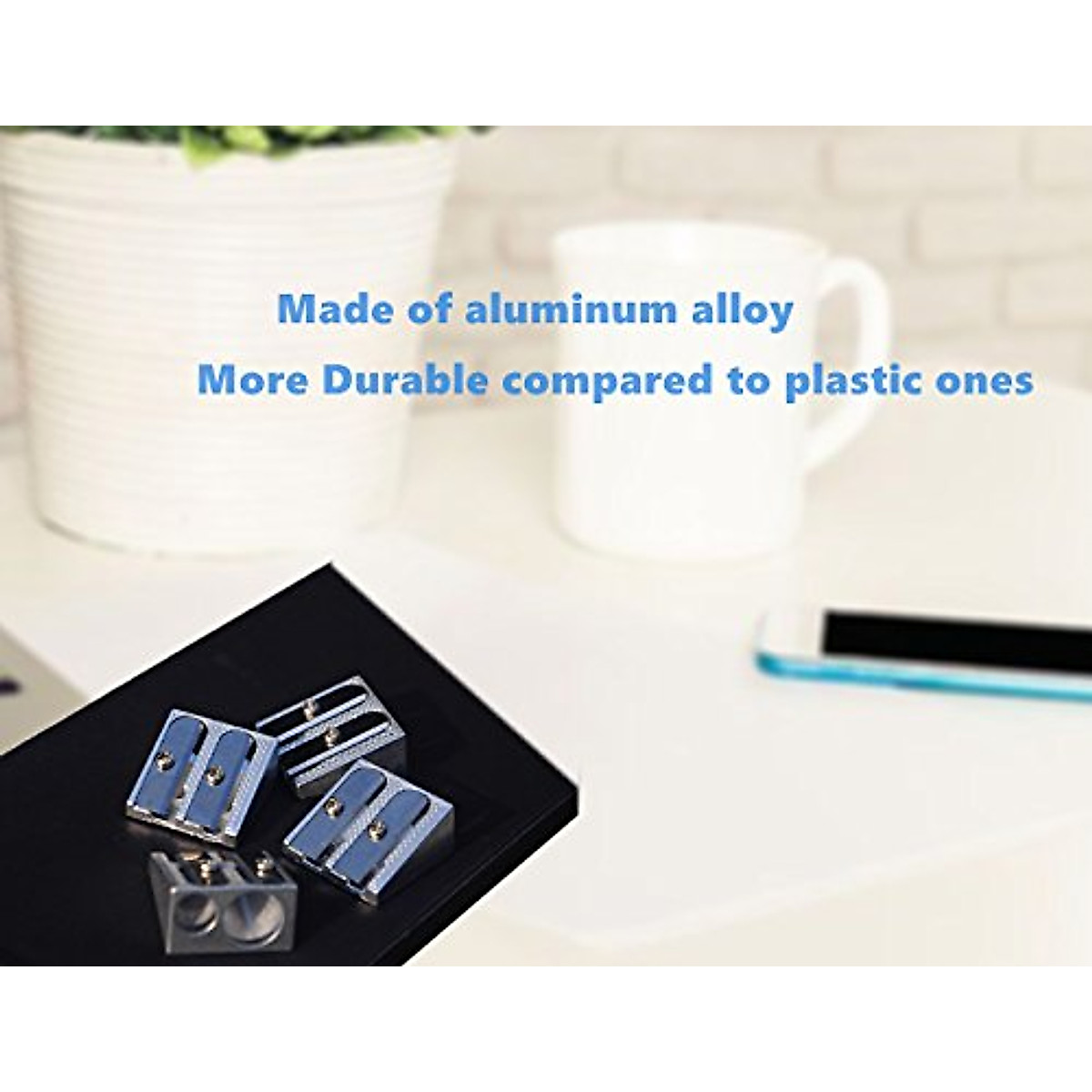 WEKOIL Pencil Sharpeners Manual Twin Metal Dual Sharpening Blade Double Holes Rectangular Pencil Sharpener for Colored Graphite Pencils Crayons Jumbo, Pack of 4,Silver