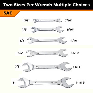 Der Erwachte Super-Thin Open End Wrench Set, SAE, 6-Piece, Including 3/8", 7/16", 1/2", 9/16", 5/8"，11/16", 3/4", 13/16", 7/8", 15/16", 1", 1-1/16", Slim Wrench Set with Rolling Pouch