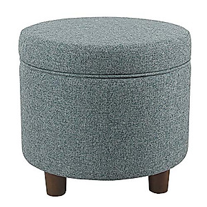 Homepop Home Decor | Upholstered Round Storage Ottoman | Ottoman with Storage for Living Room & Bedroom, Teal Tweed