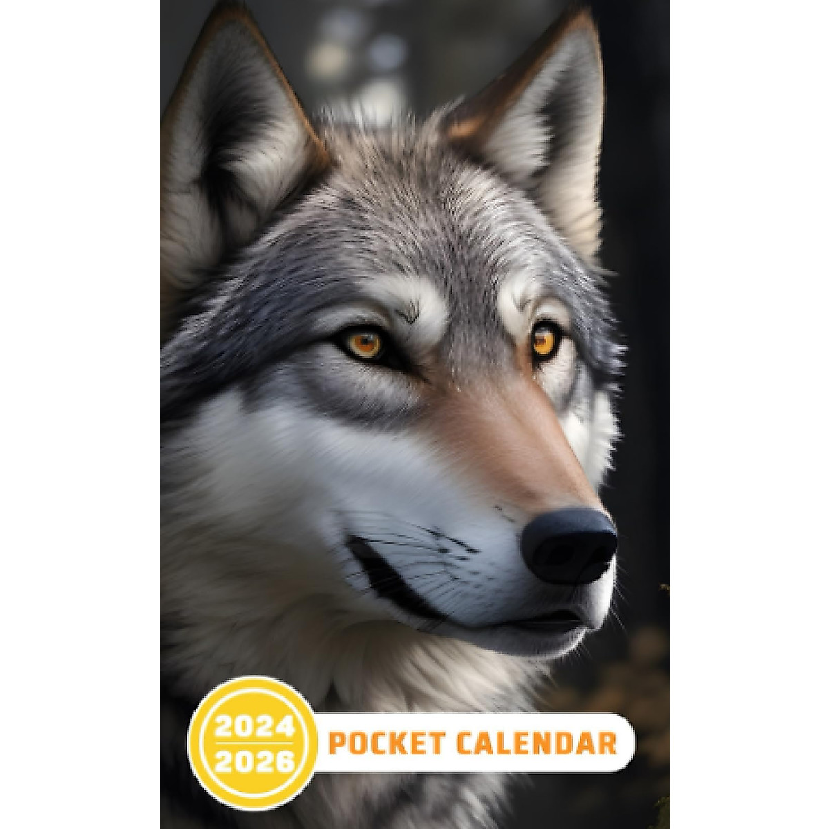 Pocket Calendar 2024 - 2026 With Moon Phase: Three-Year Monthly Planner for Purse , 36 Months from January 2024 to December 2026 | Photo realistic wolf