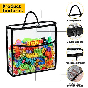 Remittur 10 PCS Clear Zippered Toy Storage Bags with handle, Kids Toy Storage Organizer with Mesh Pocket for Instructions, Playroom Toy Organizer Plastic Storage Bags for Blocks Set Puzzles,Small Toys