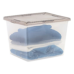 36 Quart Snap Top Clear Plastic Storage Box, Gray, Set of 6