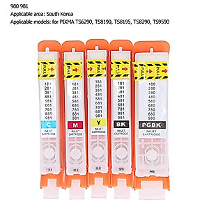 Fafeicy 5Pcs Ink Cartridge PGBK BK C M Y Inkjet Cartridge Printer Cartridge Smoothly Operation Reusable with Permanent Chip (980-981)