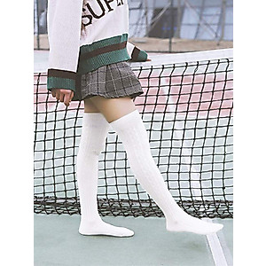 Century Star Women's Casual Athlete Striped Over Knee Thin Thigh High Tights Long Stocking Socks A 1 Pair Pure White One Size