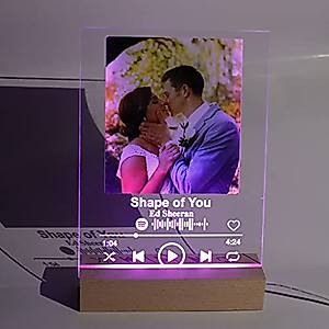 Tina&Co Personalized Acrylic Song Plaque Custom Photo Album Cover Scannable Spotify Code Led Night Light Lamp for Music Lover Boy Friend Girl Friend