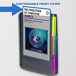 PERFORMORE 12 Pocket Spiral Subject Organizer with 6 Dividers, Folder Organizer Binder with Front Cover Pocket and Customizable Cover, Erasable Write On Tabs for Documents Files Projects