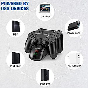 PS4 Controller Charger Dock Station, 1.8 Hrs Fast Charging PS4 Charging Station, PS4 Charging Station with LED Indicator Charging Chip, Dual USB PS4 Charger Dock for PS4/PS4 Slim/PS4 Pro Charger