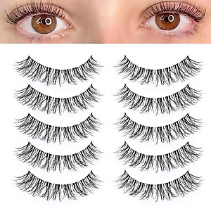 DZANIK False Eyelashes Natural Look Wispy Lashes 8-14mm D Curl 3D Natural Eyelashes Pack, Soft Natural False Eyelashes,Faux Mink Strip Lashes - 5 Pairs