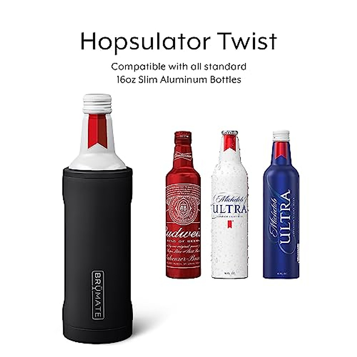 BrüMate Hopsulator Twist Can Cooler Insulated for 16oz slim aluminum bottles | Can Coozie Insulated Stainless Steel Drink Holder for Reclosable Slim Aluminum Beer Bottles (Aqua)