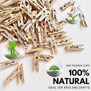 Mini Clothespins, Mini Clothes Pins for Photo Natural Wooden Small Picture Clips for Crafts 1 Inch 100 PCS Tiny Pegs Decorative Wood Clips for Wall Hanging Pictures