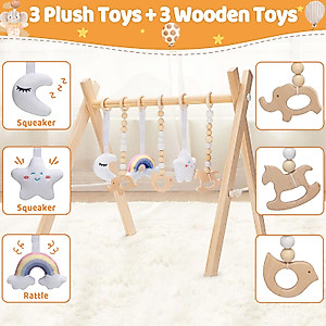 KIZZYEA Wooden Baby Play Gym, Infant Activity Gym for 0-3-6-12 Months, Wooden Foldable Frame Bar, Baby Activity Center, Newborn Montessori Gift for Boys Girls Ages 0 Month+