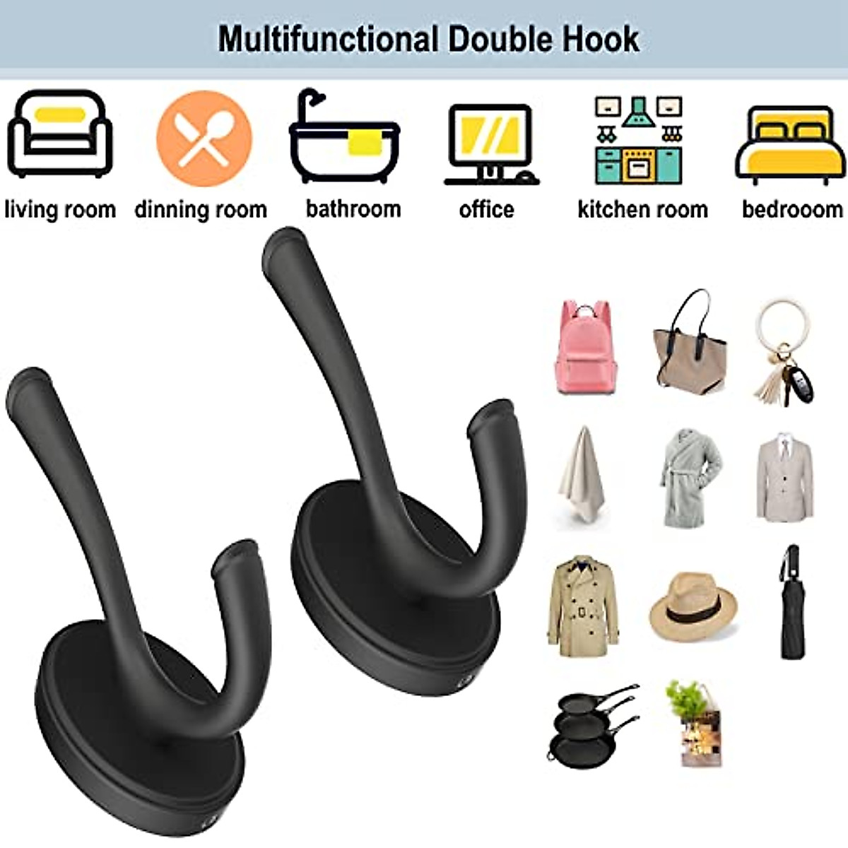 TOFIIGREM Black Wall Hooks Towel Hook, Thick Aluminum Alloy Heavy Duty Coat Hooks for Hanging Key Robe Hat Backpack, Wall Mount Hooks Bathroom Kitchen Garage Hooks(6 Pack, Matte Black)