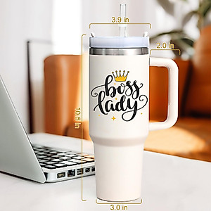 LiqCool Boss Gifts for Women, Best Boss Lady Gifts - 40 oz Tumbler with Handle and Straw Lid, Great Gift Idea for Boss Manager Friends, Female Boss Gifts for Bosses Day Birthday Christmas(Cream)