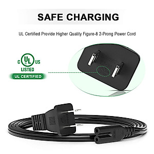 TV Power Cord for Samsung LG TCL Sony: 6Ft 2 Prong AC Wall Plug 2-Slot LED LCD Cable Insignia Sharp Toshiba JVC Hisense Electronics UN65KS8000FXZA UN40J5200AFXZA 43UH6100
